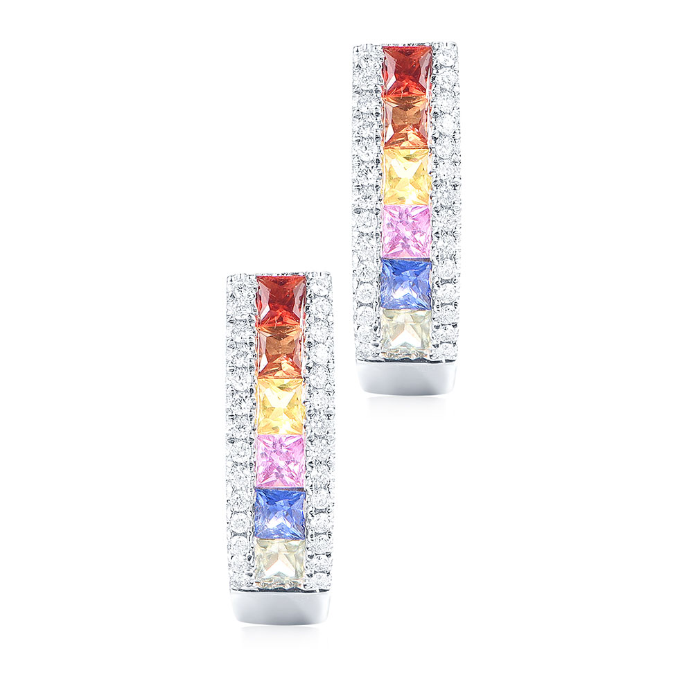 Multi Sapphire Diamond Huggies | Temple & Grace NZ