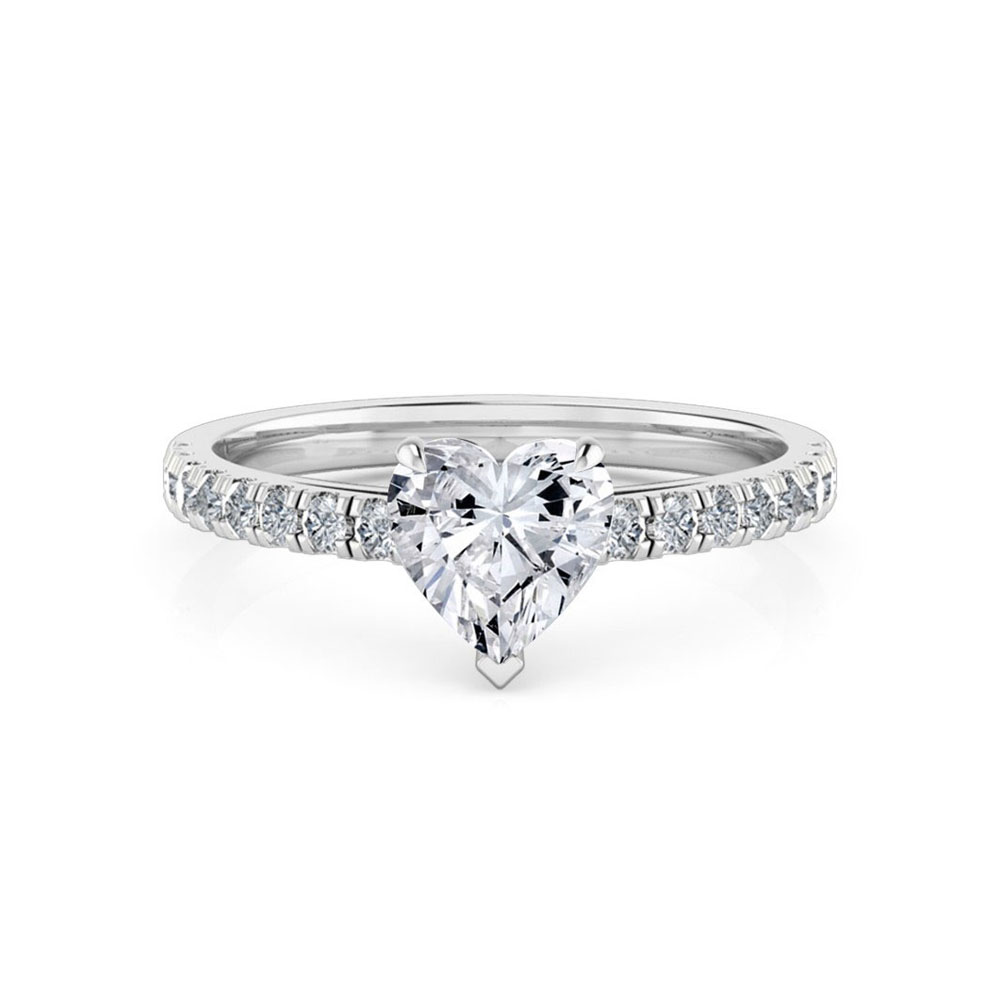 Heart shape diamond engagement ring on a diamond band | Temple & Grace NZ